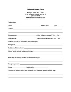 Individual Intake Form - Wendy Smith Counseling
